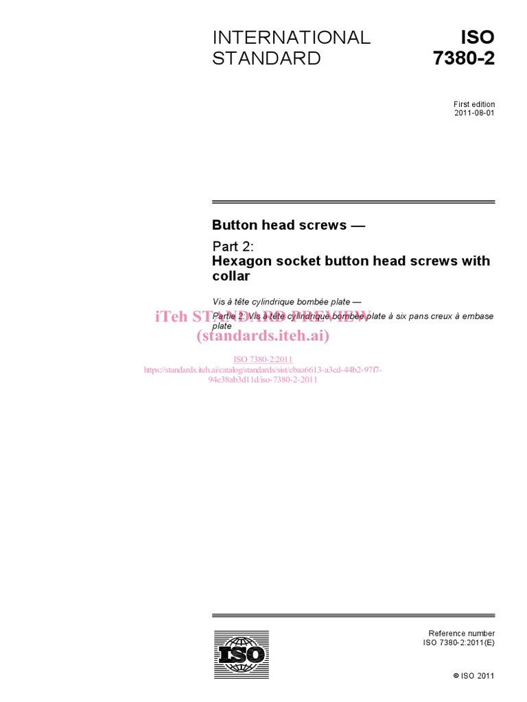 Hexagon Socket Button Head Screw With Flange - IsO 7380-2 | PDF | Screw ...