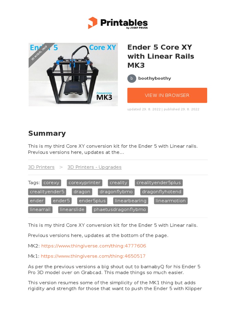 Ender 5 Core Xy With Linear Rails mk3 | PDF | 3 D Printing ...