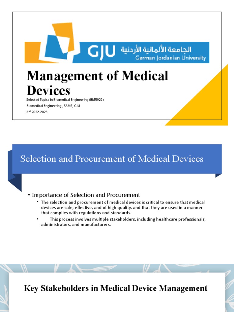 Lecture4 Introduction To Medical Devices Management | PDF | Procurement | Medical Device