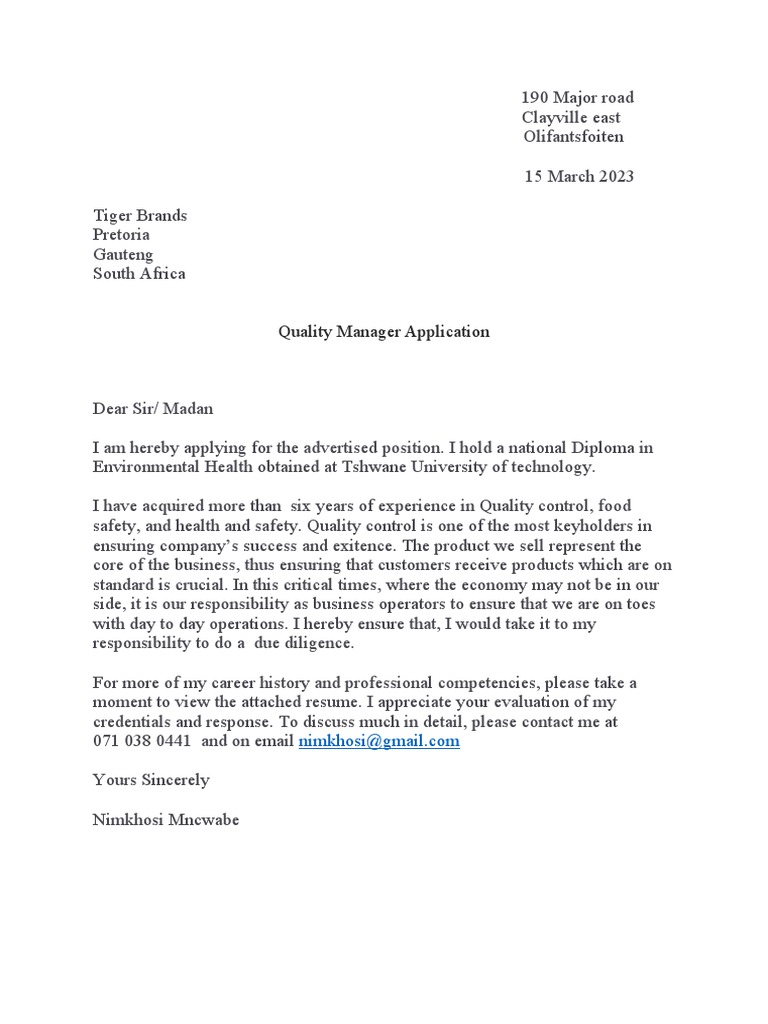 cover letter Tiger brand | PDF