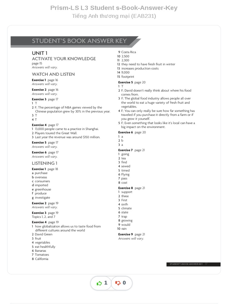 Prism Ls l3 Student S Book Answer Key - Compress | PDF | Employment