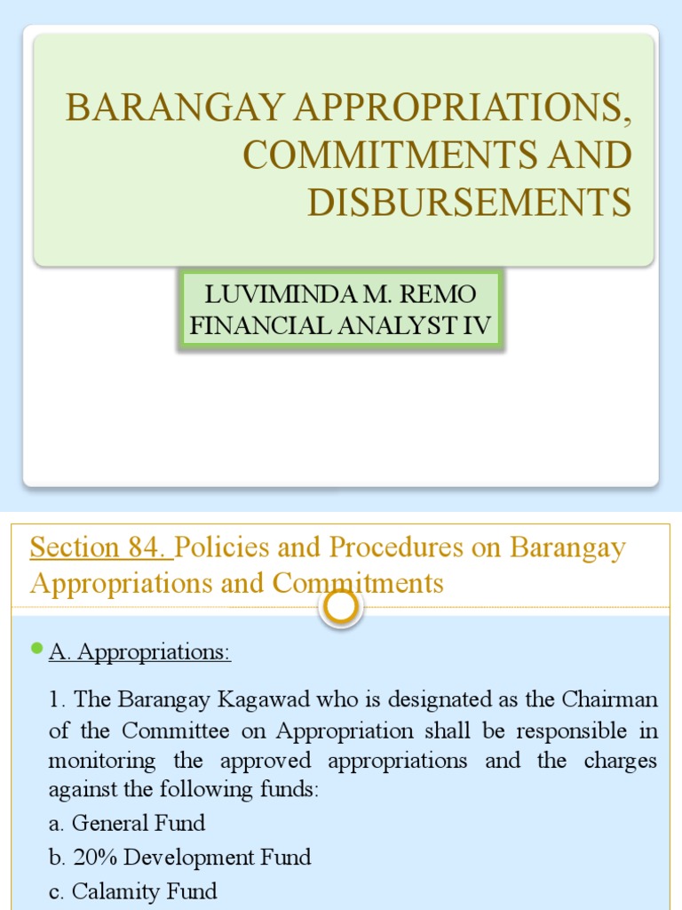 Barangay Appropriations, Commitments and Disbursements | PDF | Cheque ...