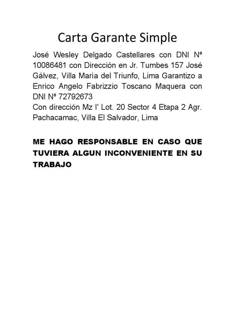 Carta Garante Simple | PDF