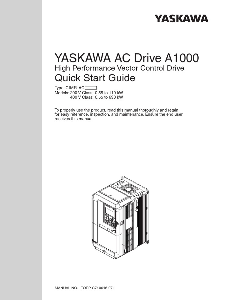 YASKAWA AC Drive A1000: Quick Start Guide | PDF | Power Supply ...