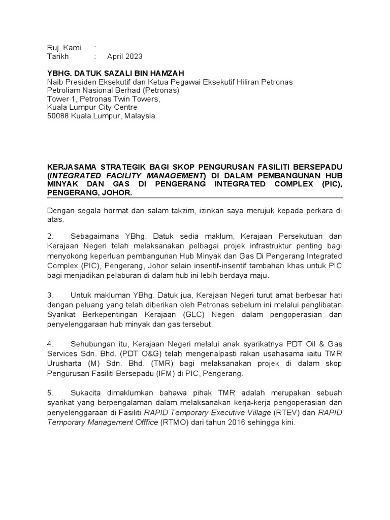 Surat Ke YBhg Datuk Sazali (MBJ Sign) | PDF