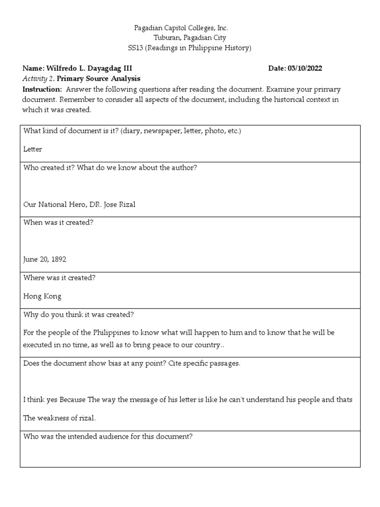 Primary Source Activity | PDF