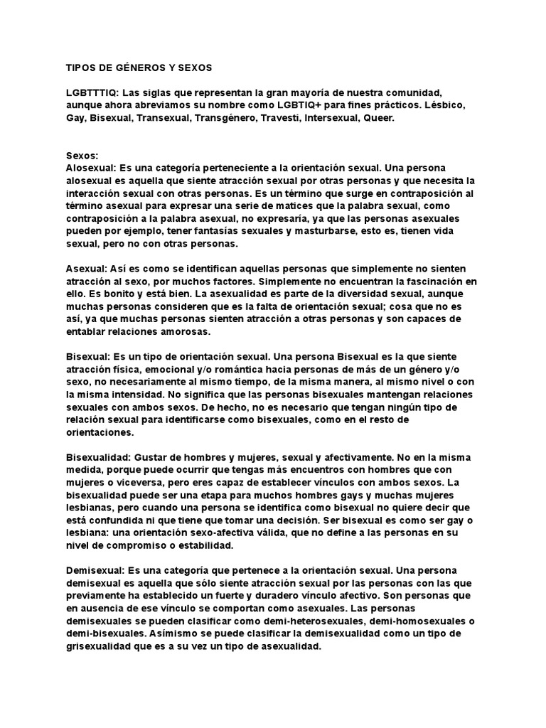Tipos de sexos y géneros | PDF | Estudios LGBTQIA+ | Transgénero