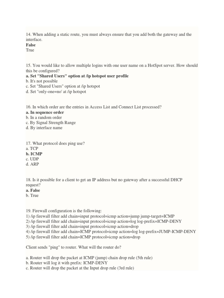 Mikrotik Mtcna Test 16 20 | PDF | Ip Address | Router (Computing)