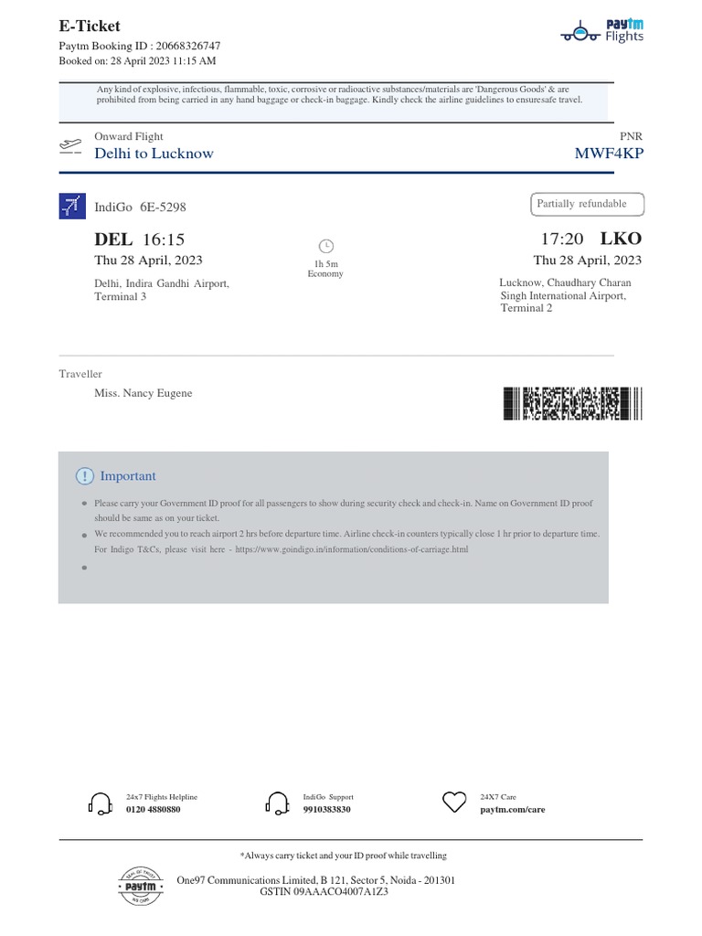 IndiGo Ticket 28 04 2023 | PDF | Fee | Service Industries