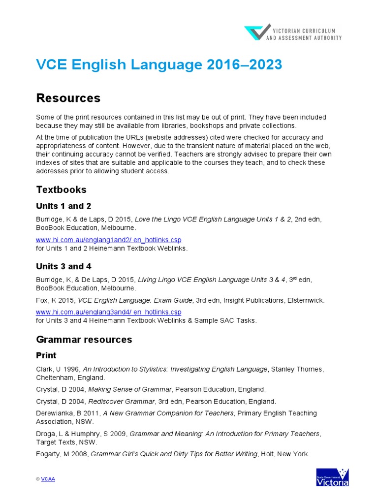 VCE English Language Resources 2016-2023 | PDF | English Language ...