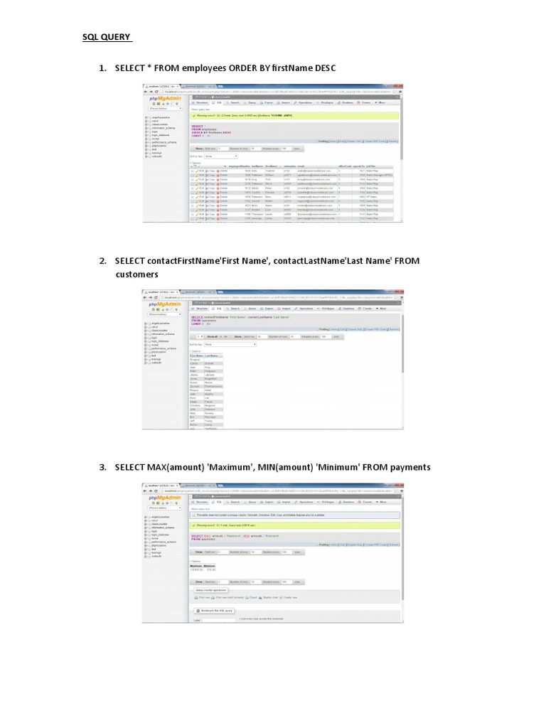 Select From Employees Order by Firstname Desc: SQL Query | PDF