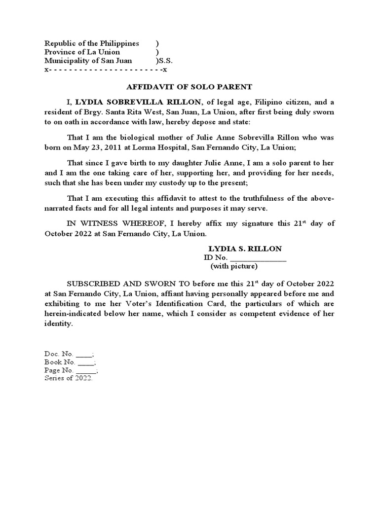 Affidavit of Solo Parent.sample | PDF