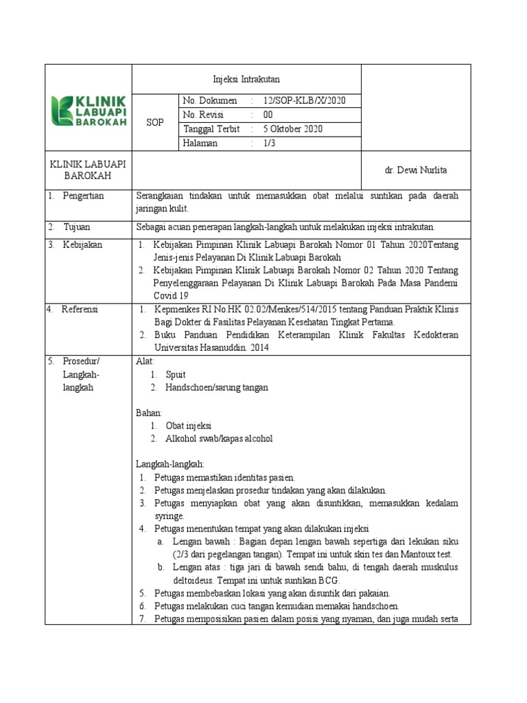 3. SOP INJEKSI INTRAKUTAN | PDF