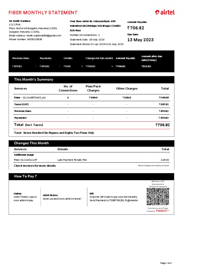 May Bill Airtel | PDF | Cheque | Credit Card