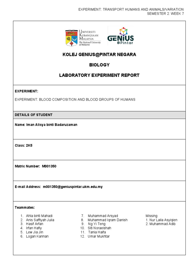 Experiment Blood Composition and Blood Groups of Human by Iman Alisya ...