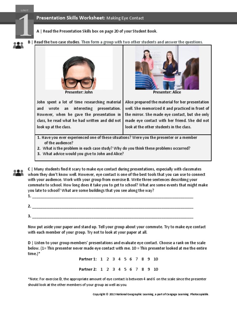 PW4 - Unit 1 - Presentation Skills Worksheet | PDF | Cognition | Learning
