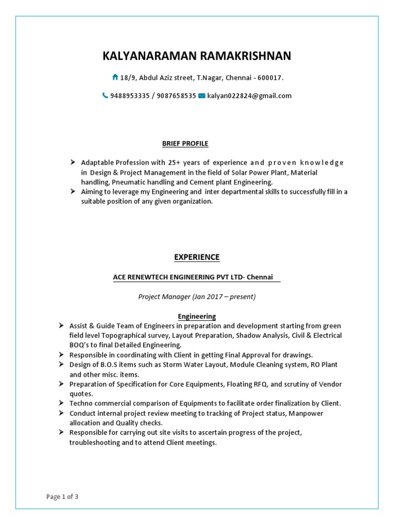 Solar Project Manager Resume | PDF | Belt (Mechanical) | Engineering