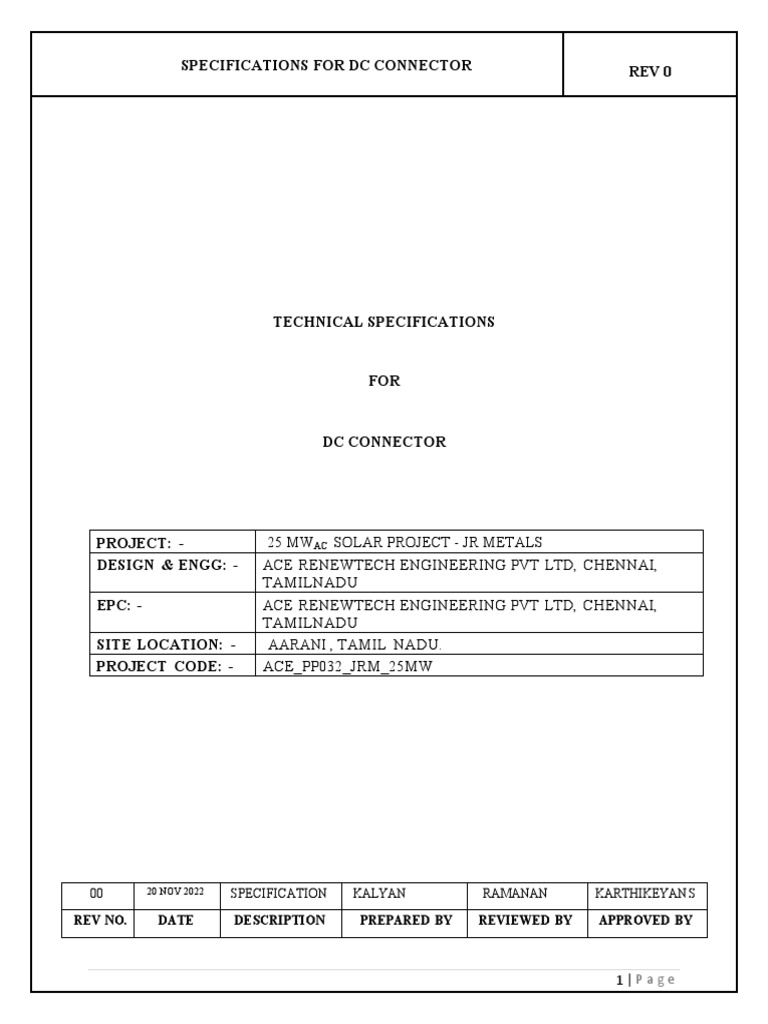 Specification of DC Connector - MC4 Type | PDF | Electrical Connector | Electrical Components