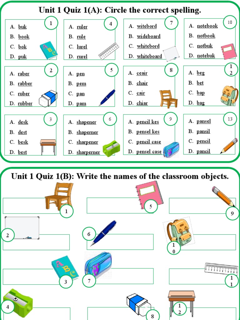 BIY1U1 - Quiz Classroom Objects | PDF