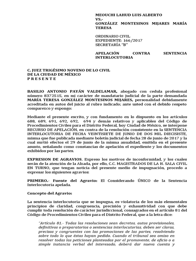 Apelacion Contra Interlocutoria | PDF | Sentencia (ley) | Judicaturas