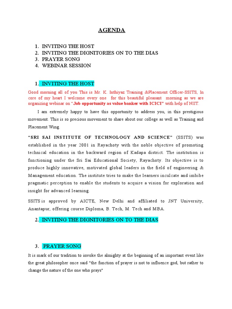 Host Speech For Webinar-1 | PDF | Prayer | Cognition
