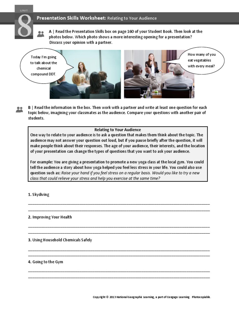 PW4 Unit 8 Presentation Skills Worksheet PDF Cognition Cognitive 