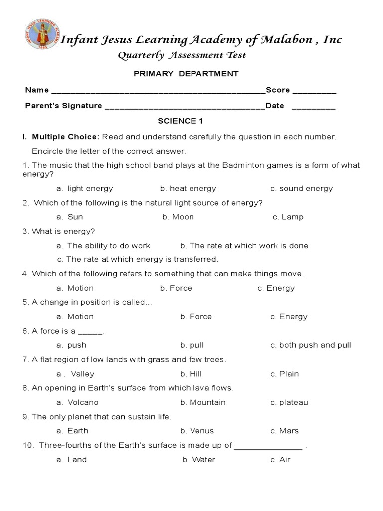 Science Assessment for Primary Students | PDF | Earth | Water