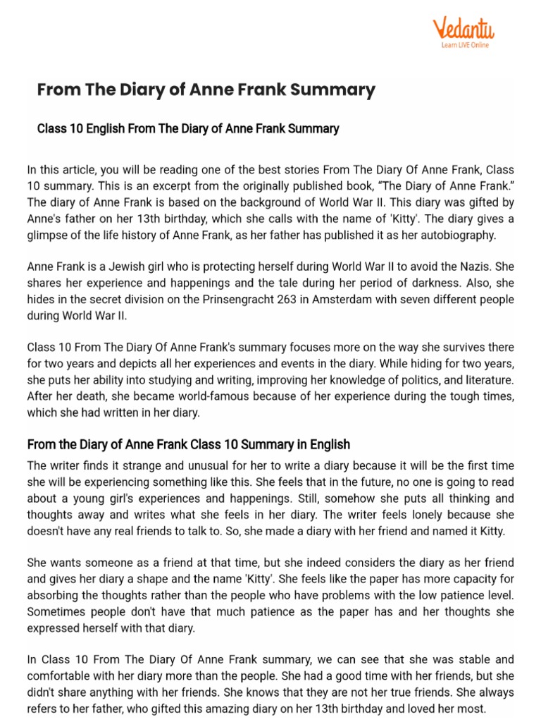 The Diary of Anne Frank Summary | PDF