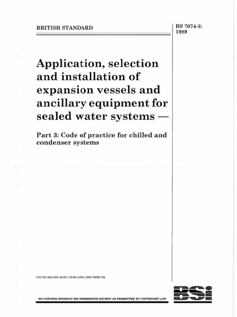 BS 7074-3-1989 Expansion Vessels | PDF