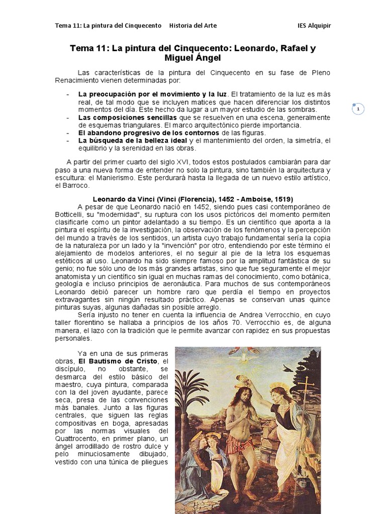 Tema 10 - La Pintura Del Cinquecento - Leonardo, Rafael y Miguel Ángel ...