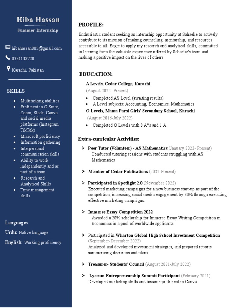 Hiba Hassan Resume | PDF | Cognition | Communication