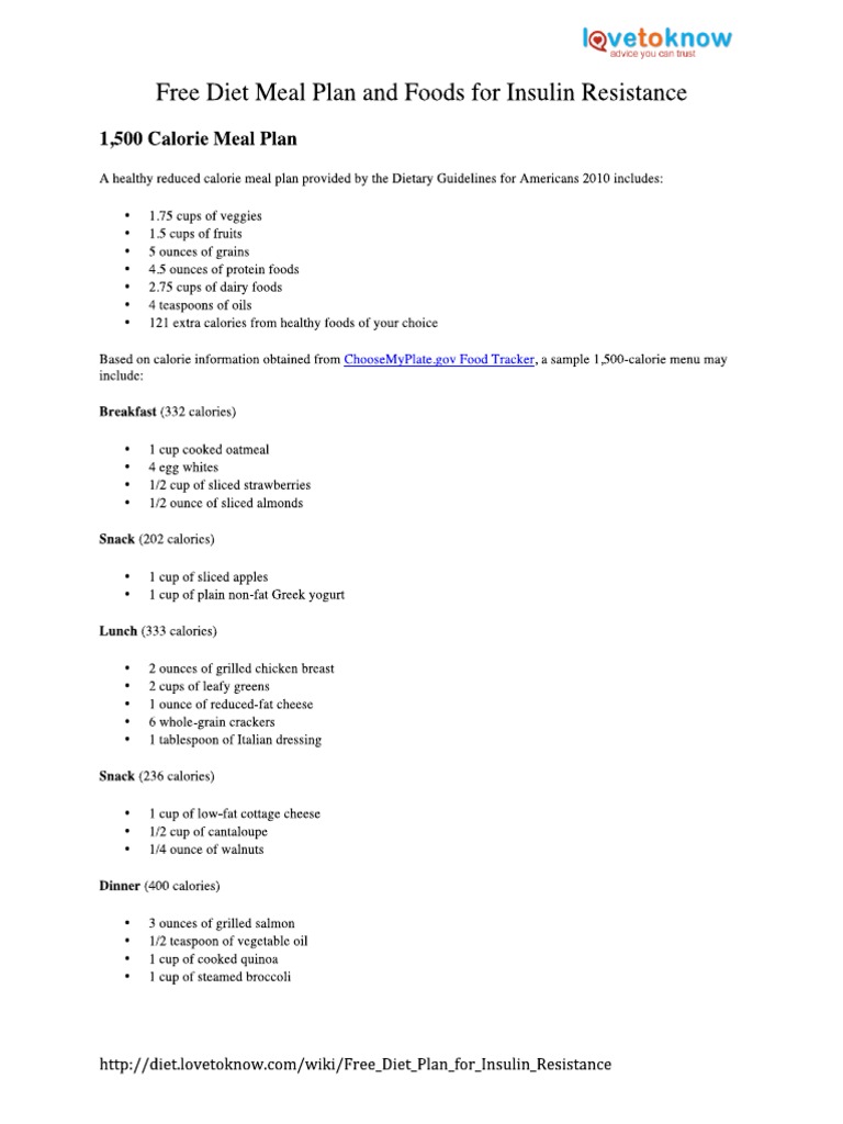 2614 Free Diet Meal Plan and Foods for Insulin Resistance | PDF