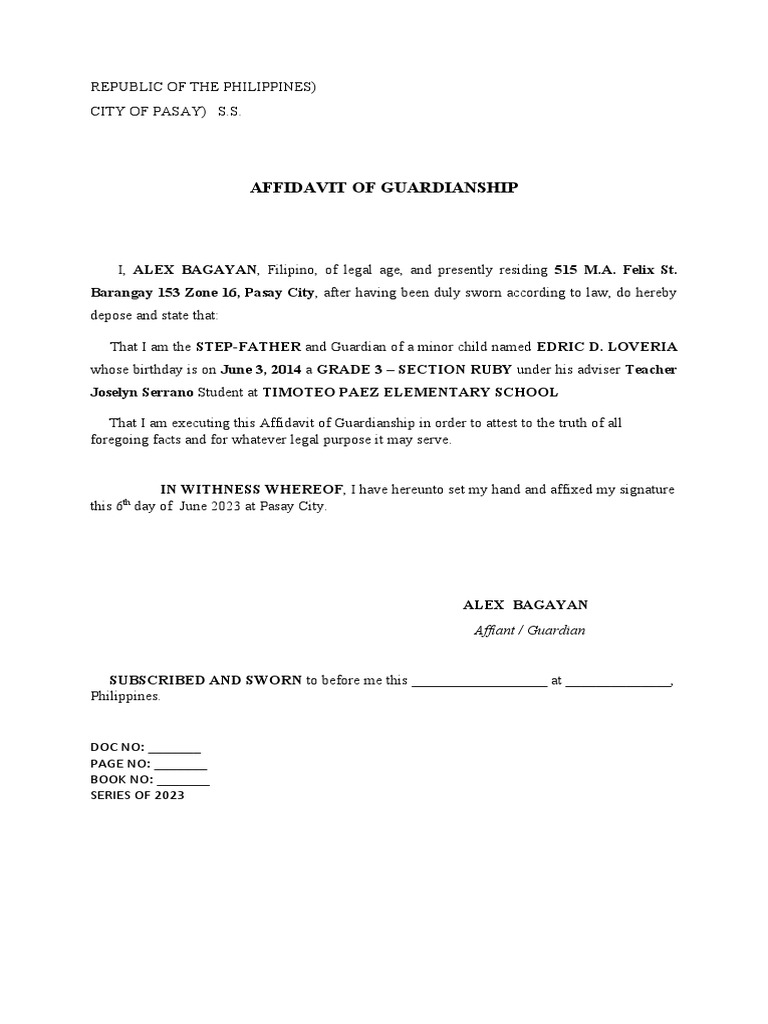 Affidavit of Guardianship | PDF