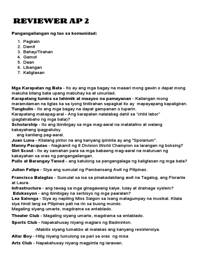 REVIEWER_ARAL PAN 2 | PDF