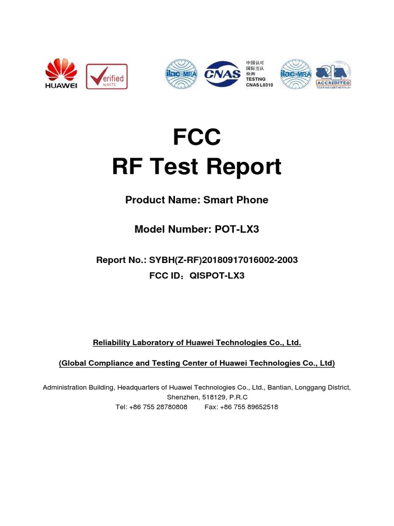 FCC RF Test Report: Product Name: Smart Phone | PDF