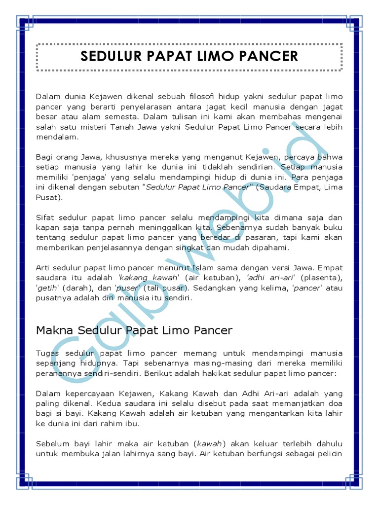 Sedulur Papat Limo Pancer | PDF