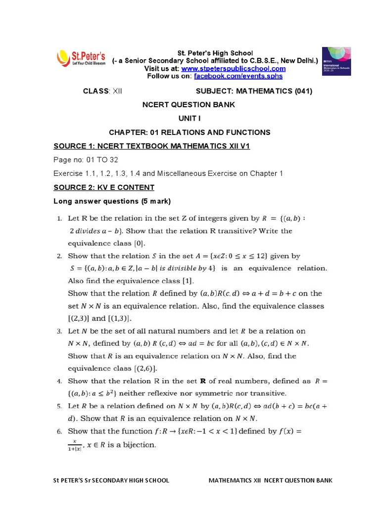 Xii Mathematics CH 01 Question Bank | PDF | Algebra | Abstract Algebra