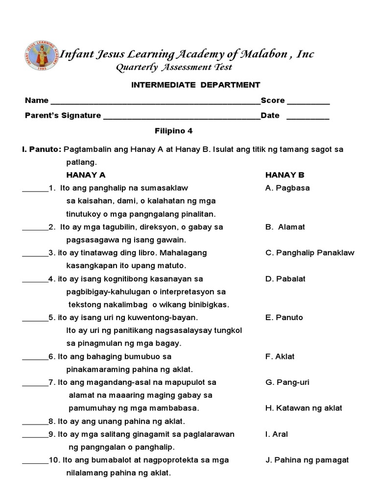 4TH - Quarter Exam - FILIPINO 4 | PDF