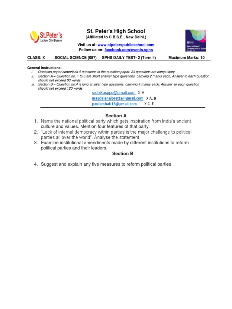 Grade X SS Revision Test 2 | PDF