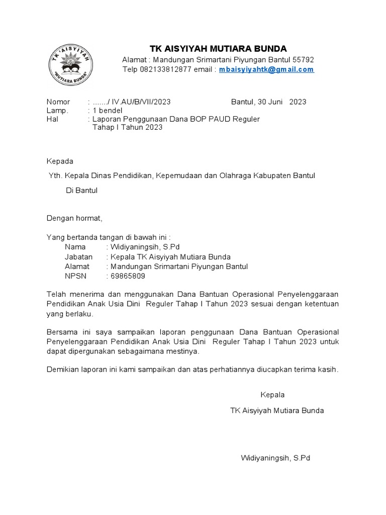 LAPORAN BOP 2023 Tahap I | PDF