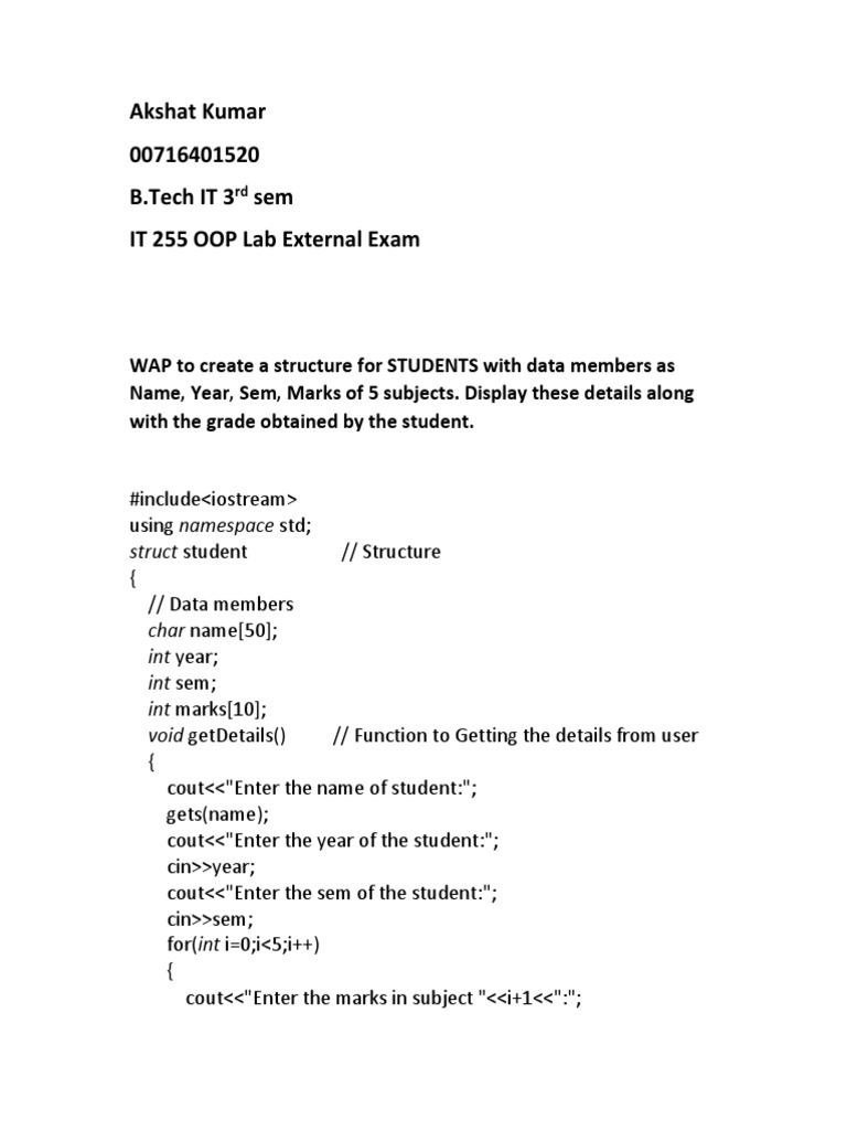 Student Grade Structure Program | PDF
