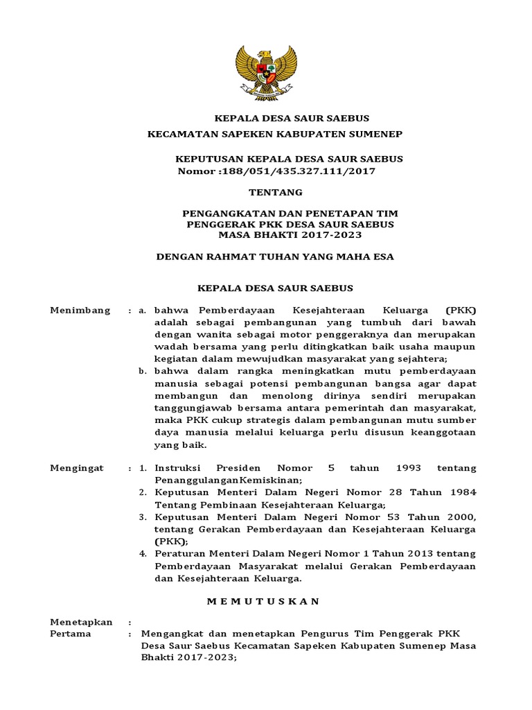 SK TP-PKK Desa Saur Sebus 2022 | PDF