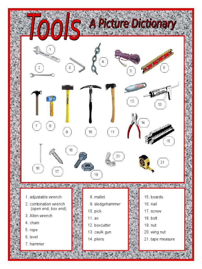 Tools Pictionary - Half Page | PDF