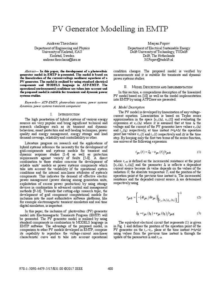 PV Model for EMTP Analysis | PDF | Photovoltaics | Electrical Network