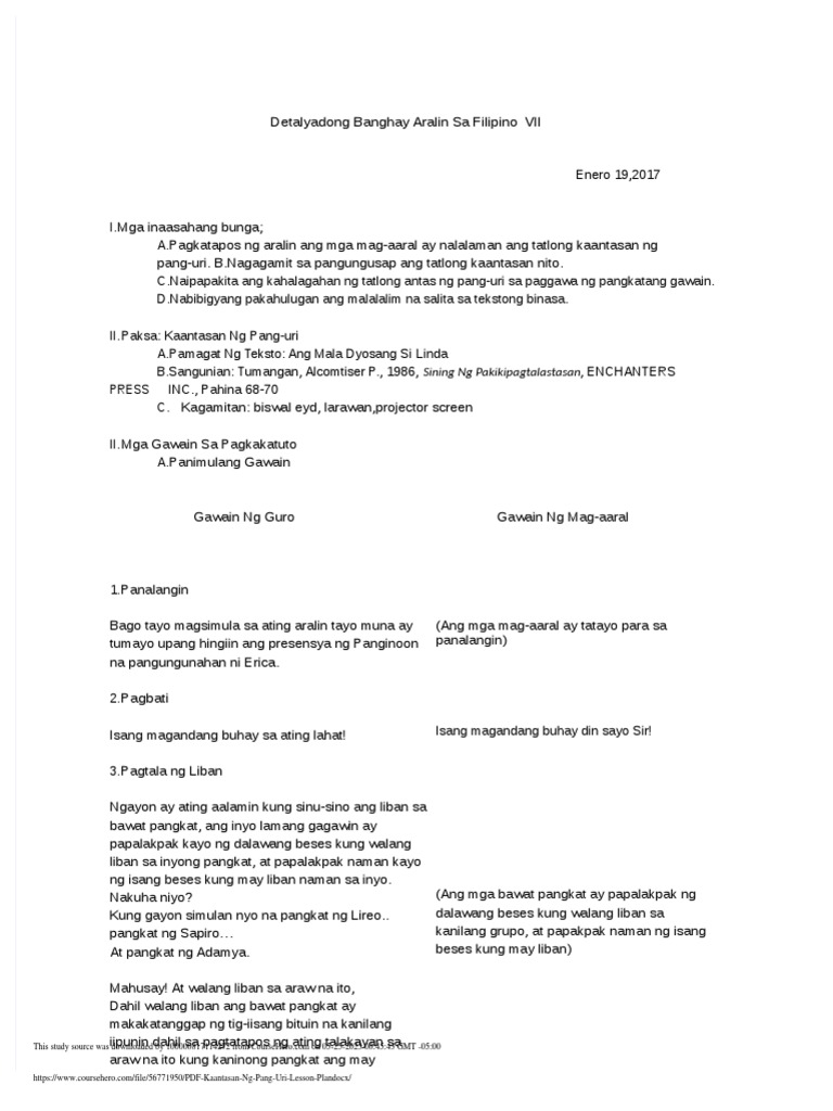 PDF Kaantasan NG Pang Uri Lesson Plan | PDF