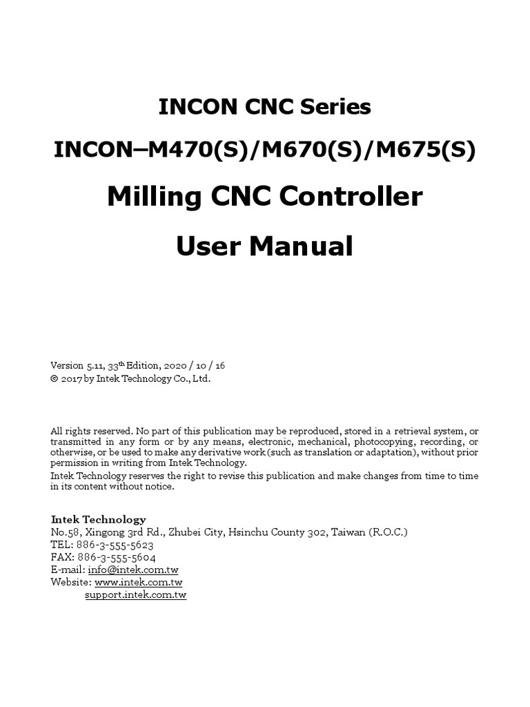 Milling CNC Controller User Manual: Incon CNC Series INCON-M470 (S) /M670 (S) /M675 (S) | PDF ...