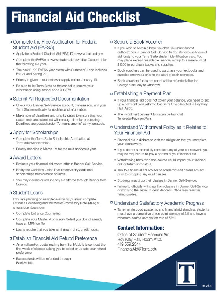 Financial Aid Checklist | PDF | Student Financial Aid In The United ...