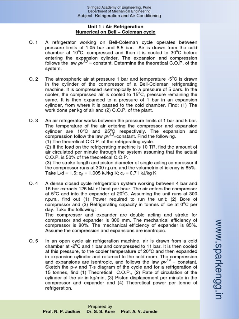 RAC Numerical Question Bank Unit 1 New | PDF | Refrigeration ...