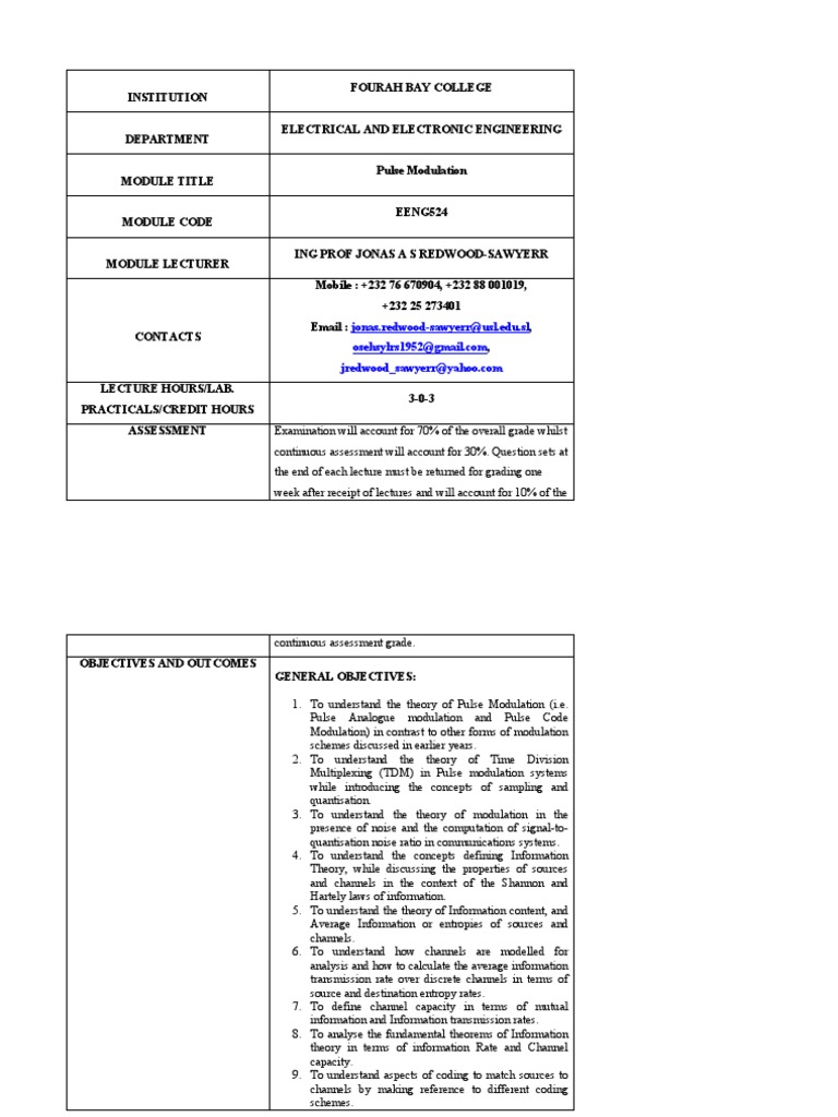 Pulse Modulation Lecture Notes 01 Year V For Presentation-1 | PDF Pulse Modulation Lecture Notes 01 Year V For Presentation-1 | PDF