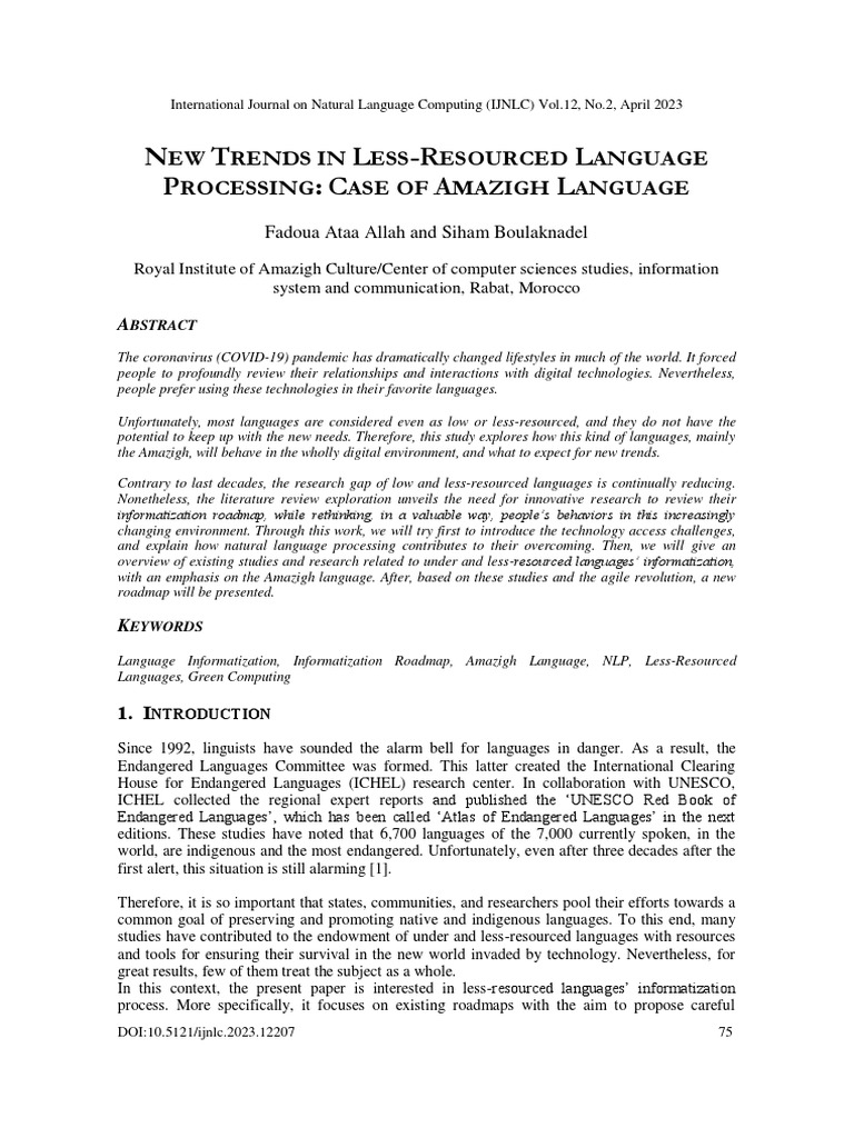 New Trends in Less-Resourced Language Processing: Case of Amazigh Language | PDF